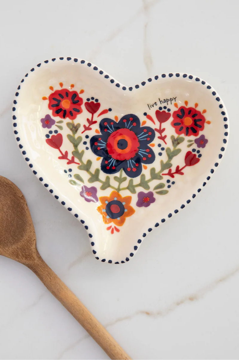 Live Happy Heart Ceramic Spoon Rest | Natural Life – The Boutique
