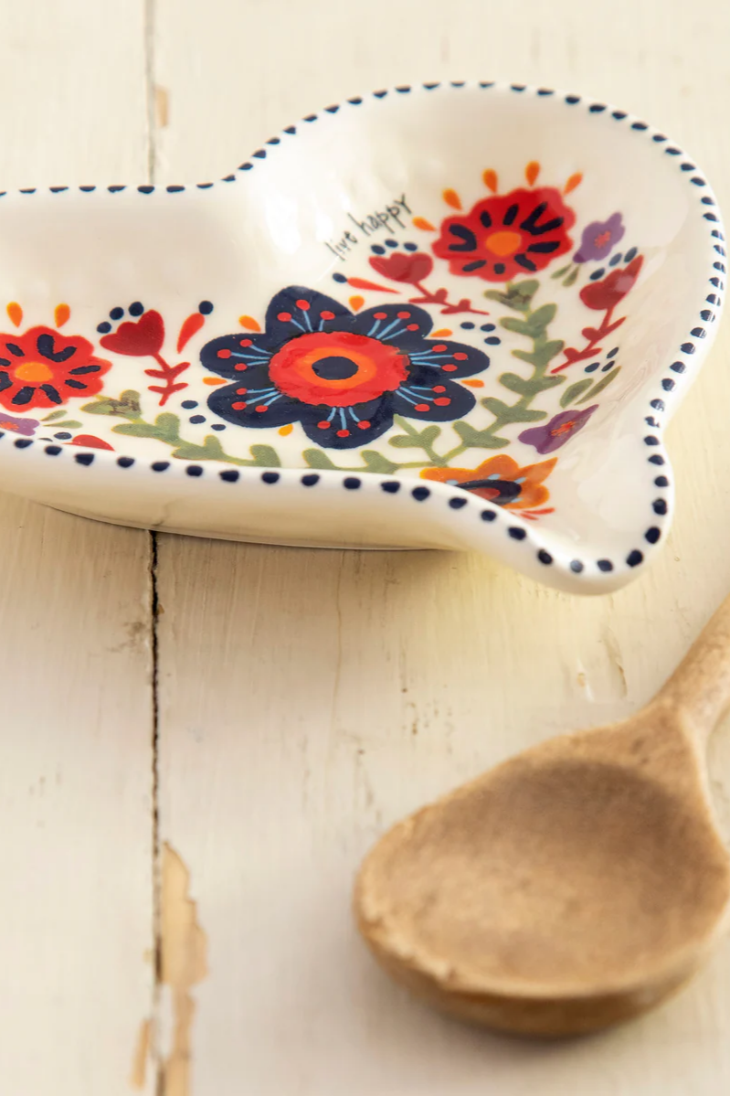 Live Happy Heart Ceramic Spoon Rest | Natural Life – The Boutique