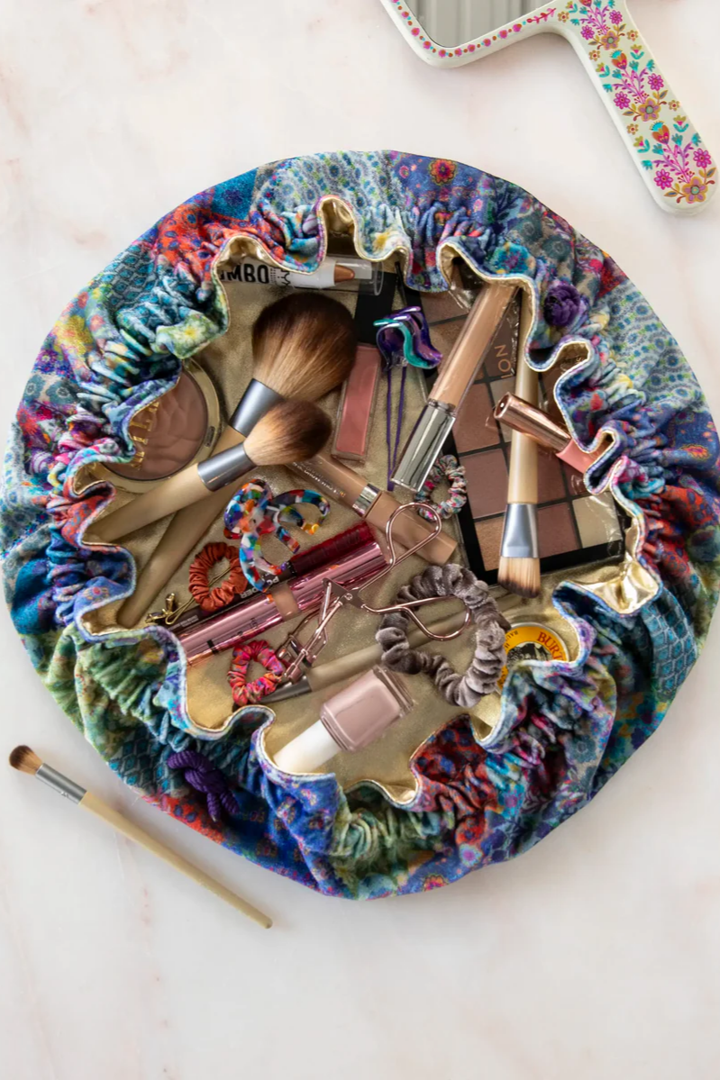 Blue Patchwork Velvet Cosmetic Pouch | Natural Life – The Boutique