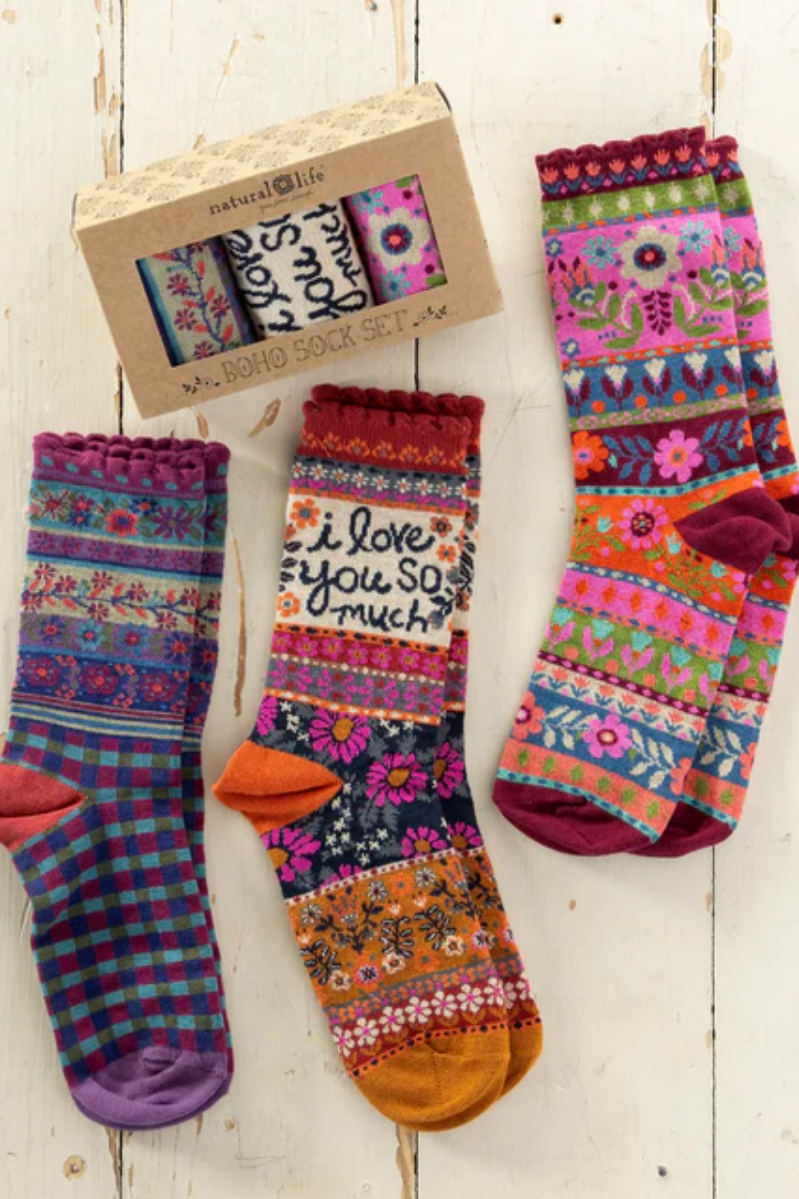 I Love You Boxed Boho Socks, Set of 3 | Natural Life – The Boutique