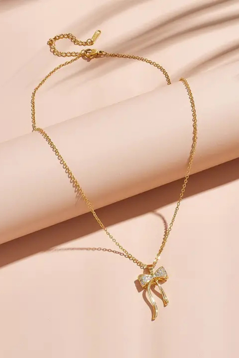 18K Stainless Steel Tarnish-Free Bow Necklace – The Boutique